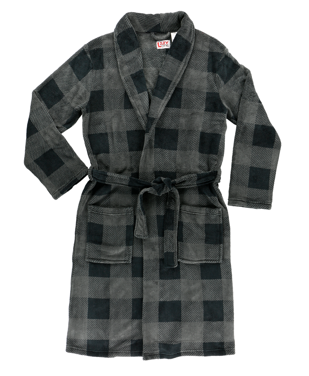 Mens Grey Plaid Bathrobe by LazyOne