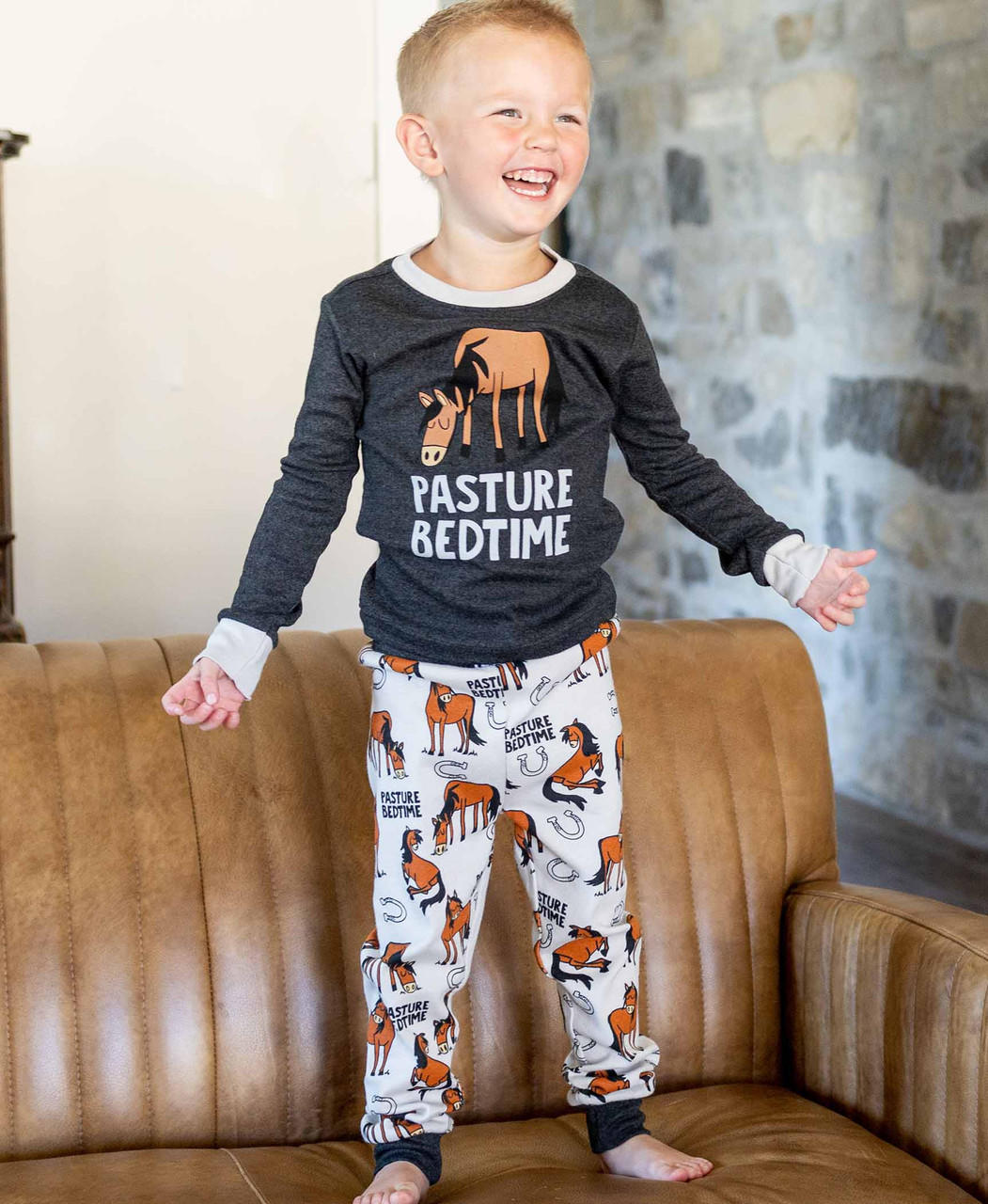 Pasture Bedtime Grey - Horse | Boy PJ Set | LazyOne