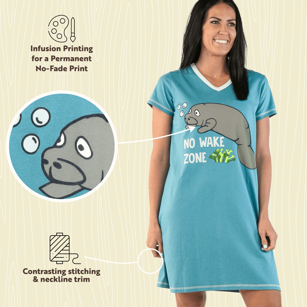 No Wake Zone Women's Manatee V-Neck Nightshirt