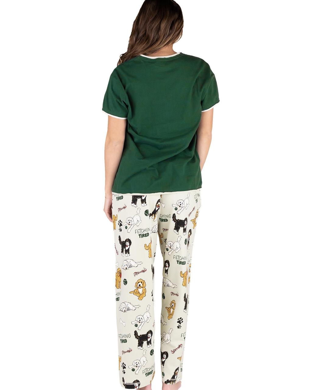 Fetching Tired Dark Green Women's Regular Fit Dog PJ Set