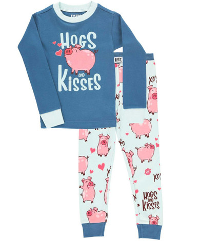 Hogs & Kisses - Pig Kid Blue PJ Set | LazyOne