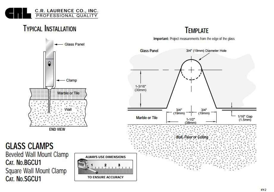 Chrome Square Style Notch in Glass Fixed Panel U Clamp - SGCU1CH