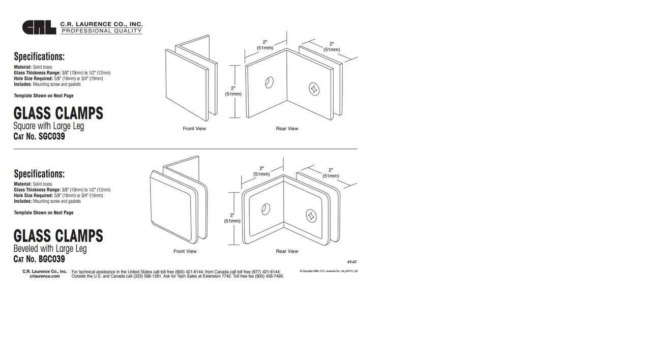 Chrome Fixed Panel Square Clamp With Large Leg, SG039