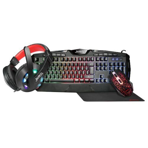 Jedel CP-04 Knights Templar Elite 4-in-1 Gaming Kit - Backlit RGB Keyboard, 1000 DPI RGB Mouse ...