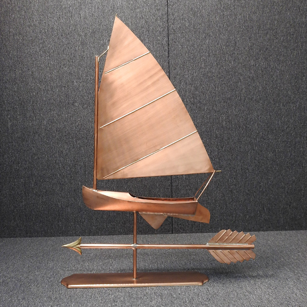 Copper Catboat Weathervane on Display Stand