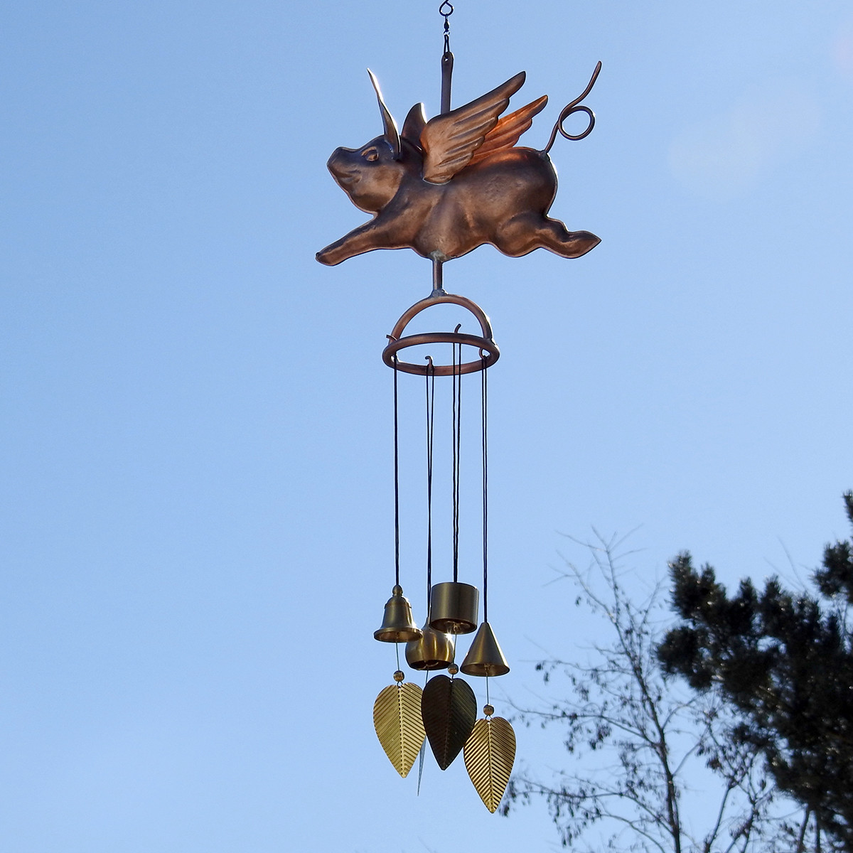 Flying Pig Wind Chime - Made in USA - Brass Wind Bells