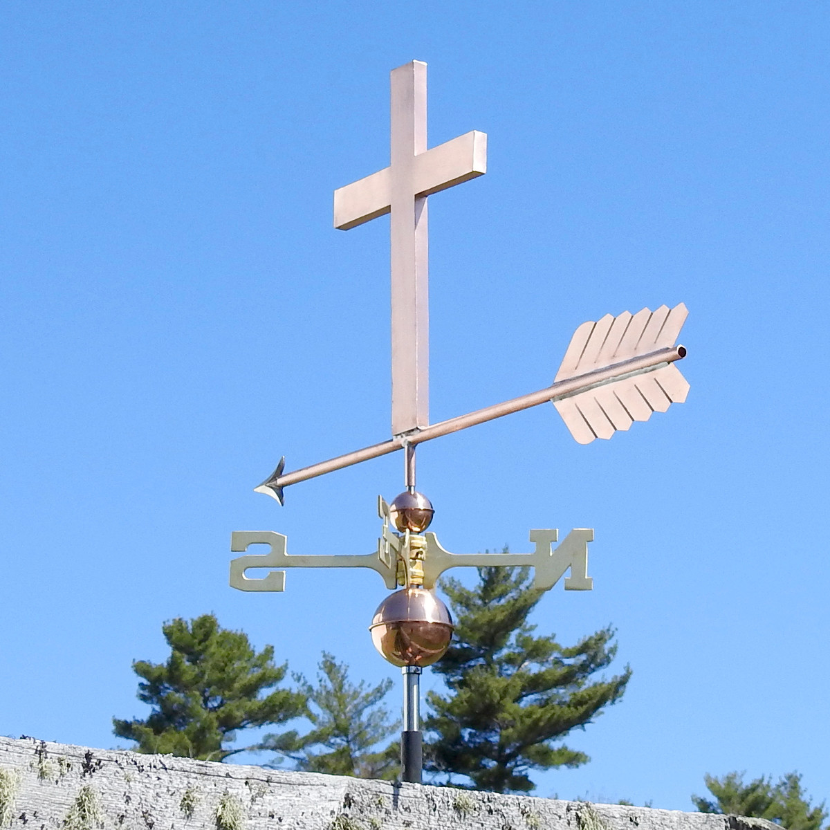 Copper Cross Weathervane - Made in USA