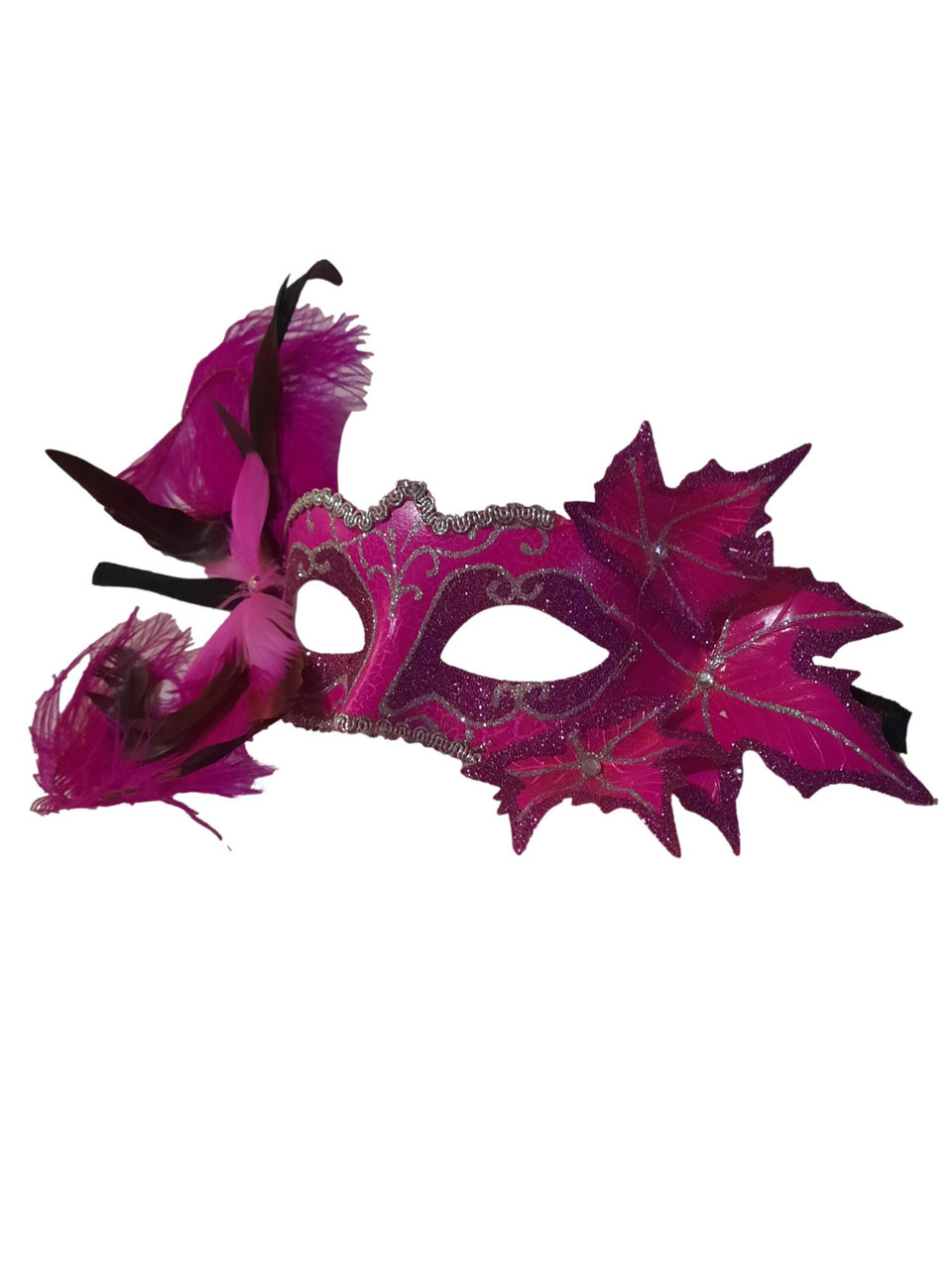 Hot Pink Masquerade Fairy Ivy Feather Leaf Nymph Halloween Mask