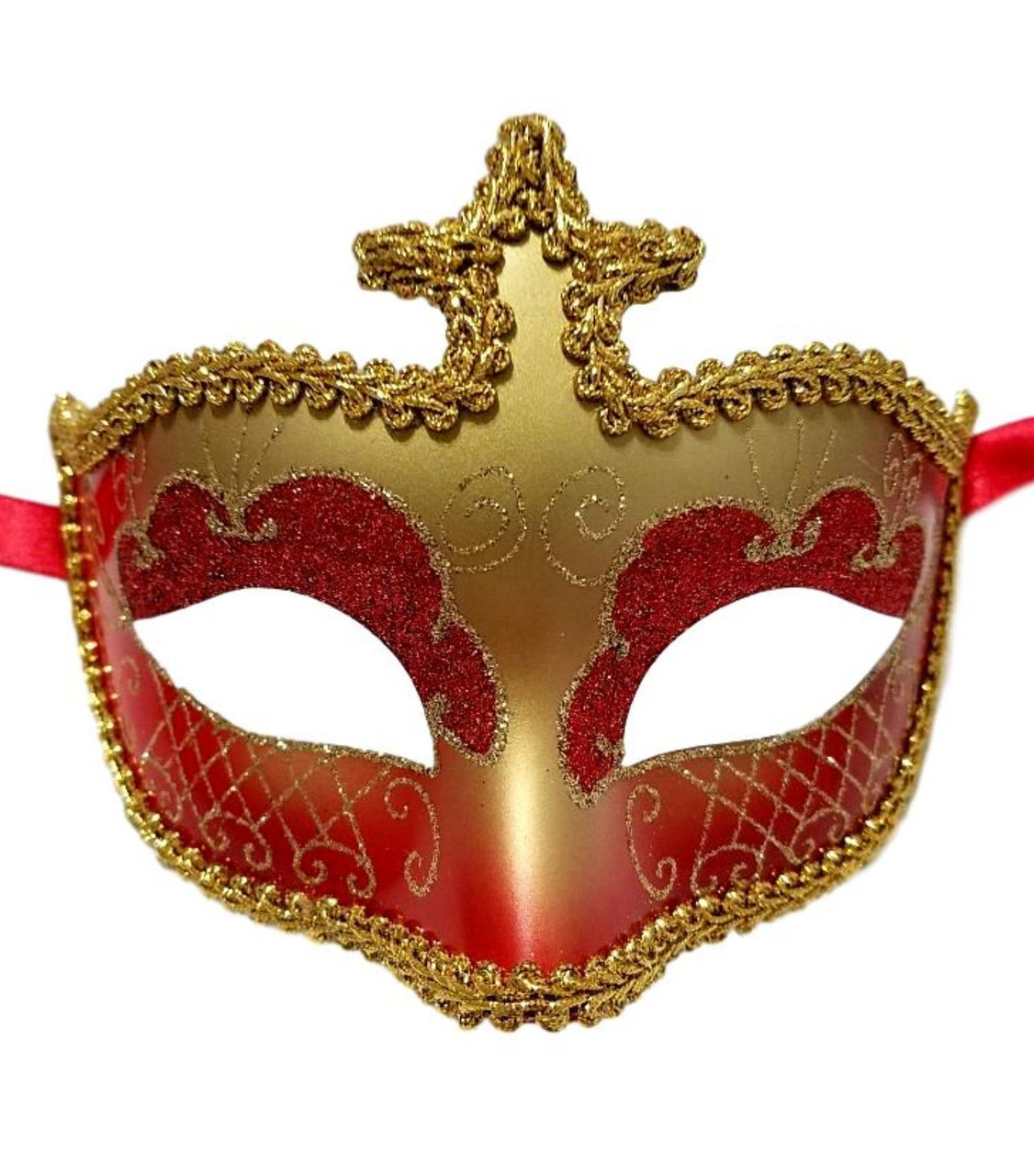 Red Gold Glitter Masquerade Costume Mask Halloween New Years Party