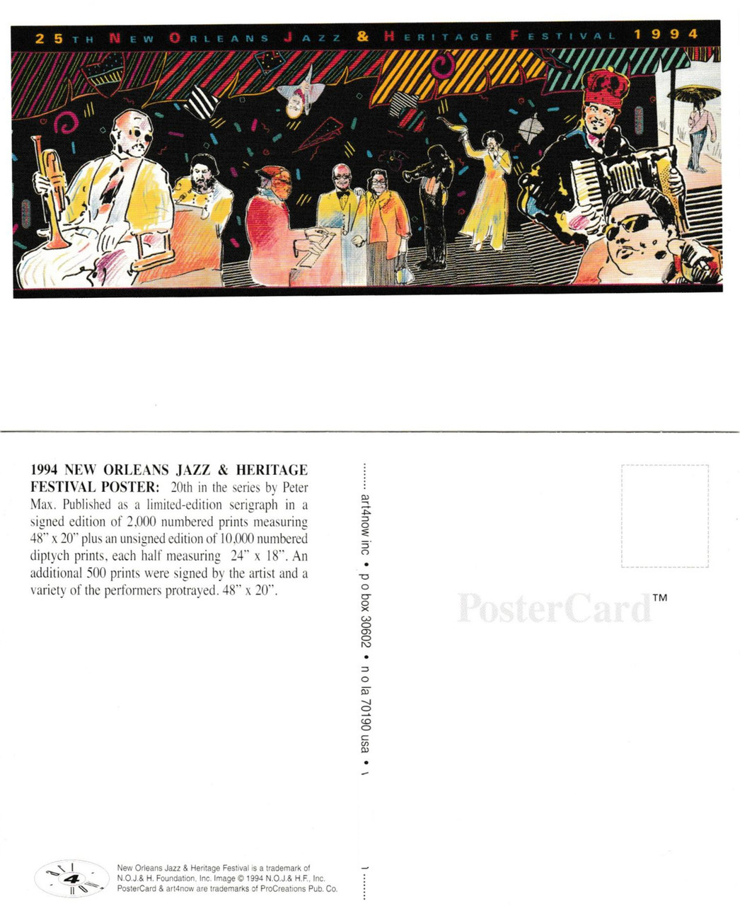 1994 NEW ORLEANS JAZZ & HERITAGE FESTIVALPoster Postcard25TH ...