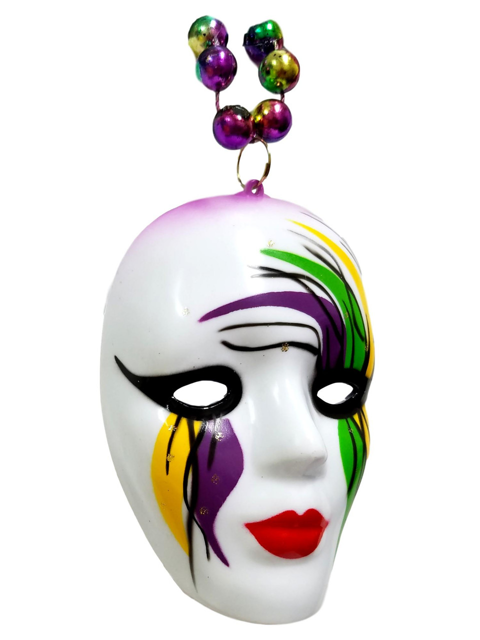 Mask Face XLG Necklace Mardi Gras Bead Beads