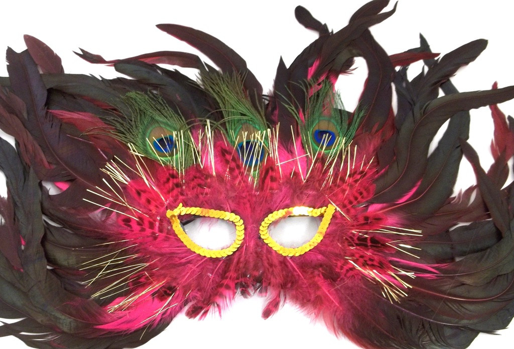 Peacock Flame Feather Mask Masquerade Costume Ball Hot Pink