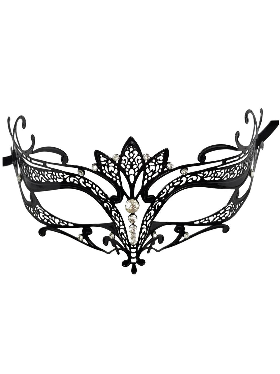 Black Crystal Tiara Laser Cut Venetian Mask Masquerade Halloween Metal ...