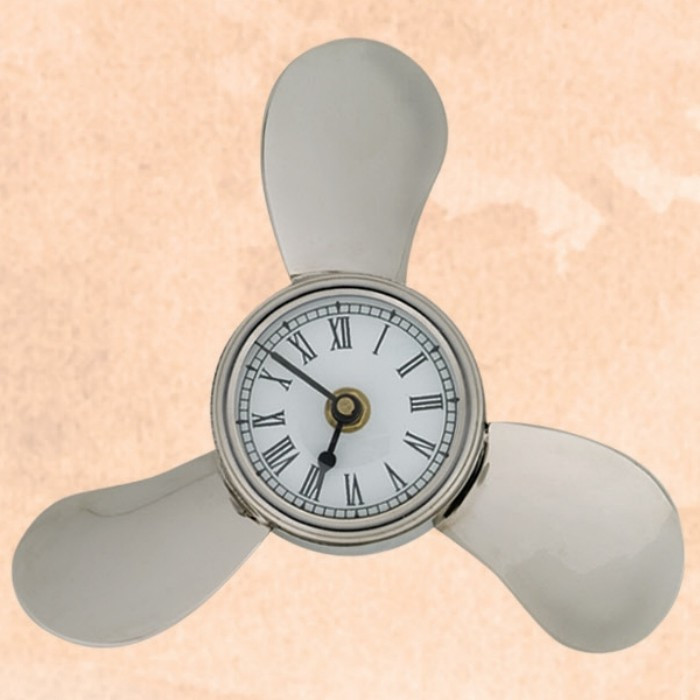 Nickel Plated Propeller Clock, 8" - Seaside Treasures - Nautical Decor ...
