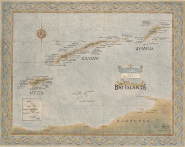 Antique Style Map of The Bay Islands - Seaside Treasures - Nautical ...