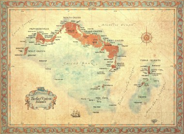 Antique Style Map of The Turks & Caicos - Seaside Treasures - Nautical ...
