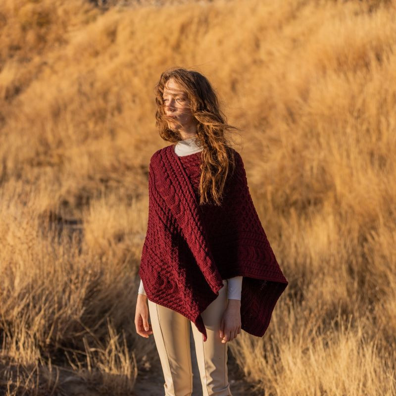 Fisherman Wool Aran Triangular Poncho | ShamrockGift.com