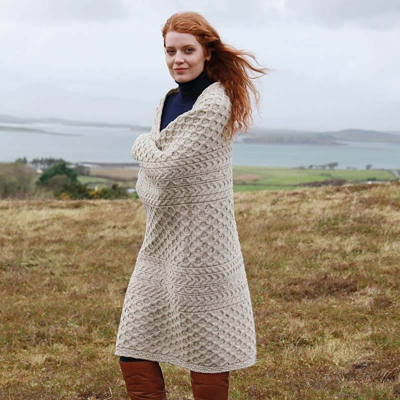 Classic Merino Honeycomb Irish Aran Throw Blanket | Shamrockgift.com