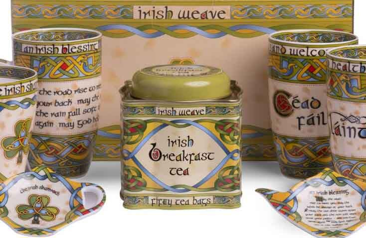 Irish Afternoon Tea Set of 4 Irish Mugs, 2 Teabag Holders and Tin with ...