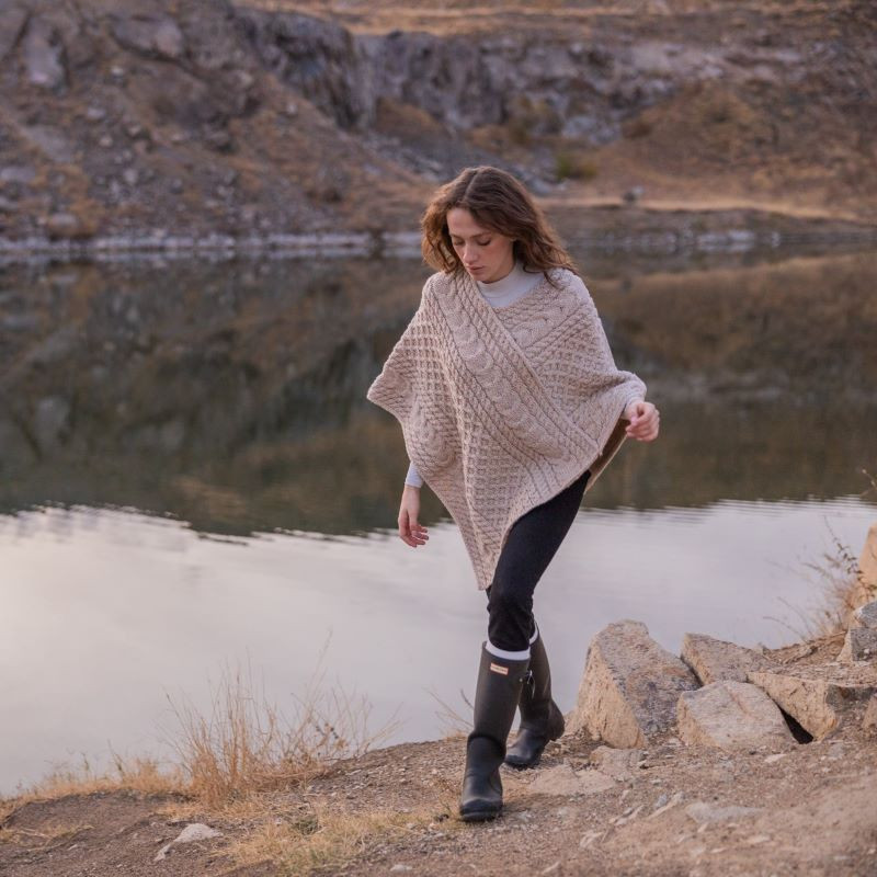 Fisherman Wool Aran Triangular Poncho | ShamrockGift.com