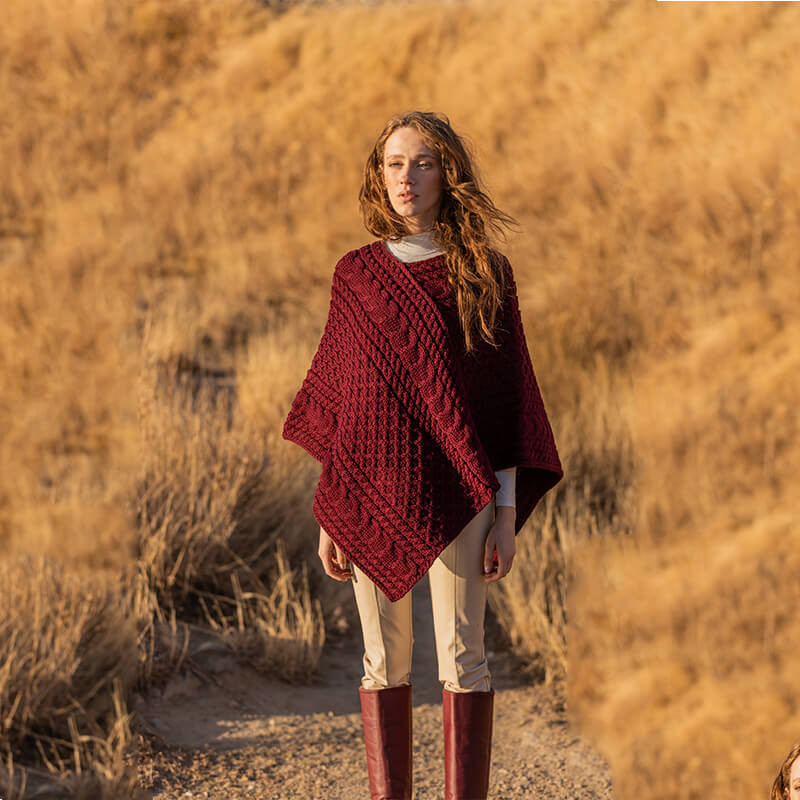 Fisherman Wool Aran Triangular Poncho | ShamrockGift.com