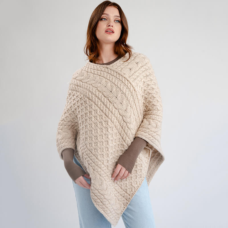 Fisherman Wool Aran Triangular Poncho | ShamrockGift.com