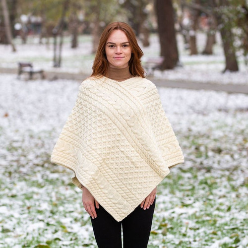 Fisherman Wool Aran Triangular Poncho | ShamrockGift.com