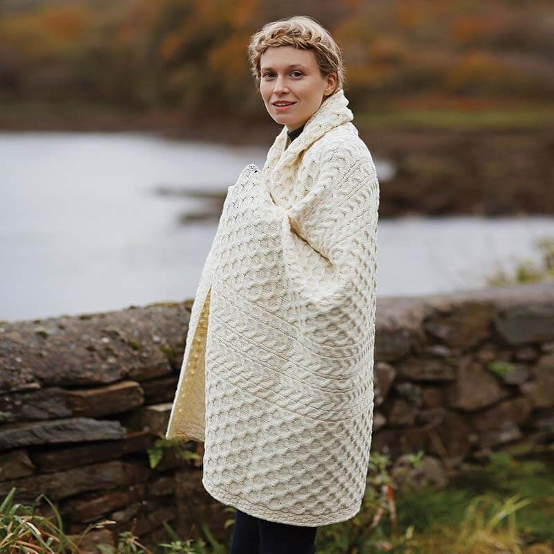 Classic Merino Honeycomb Irish Aran Throw Blanket | Shamrockgift.com