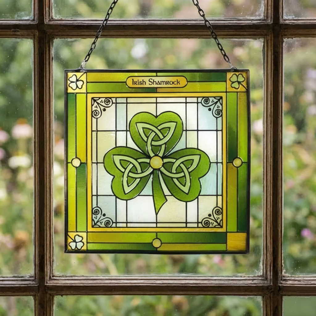 Lucky Irish Shamrock Stained Glass Window Panel | 100% Stained Glass ...