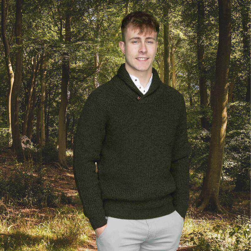 Men's Irish Wool Shawl Collar Sweater | Machine-Washable Wool