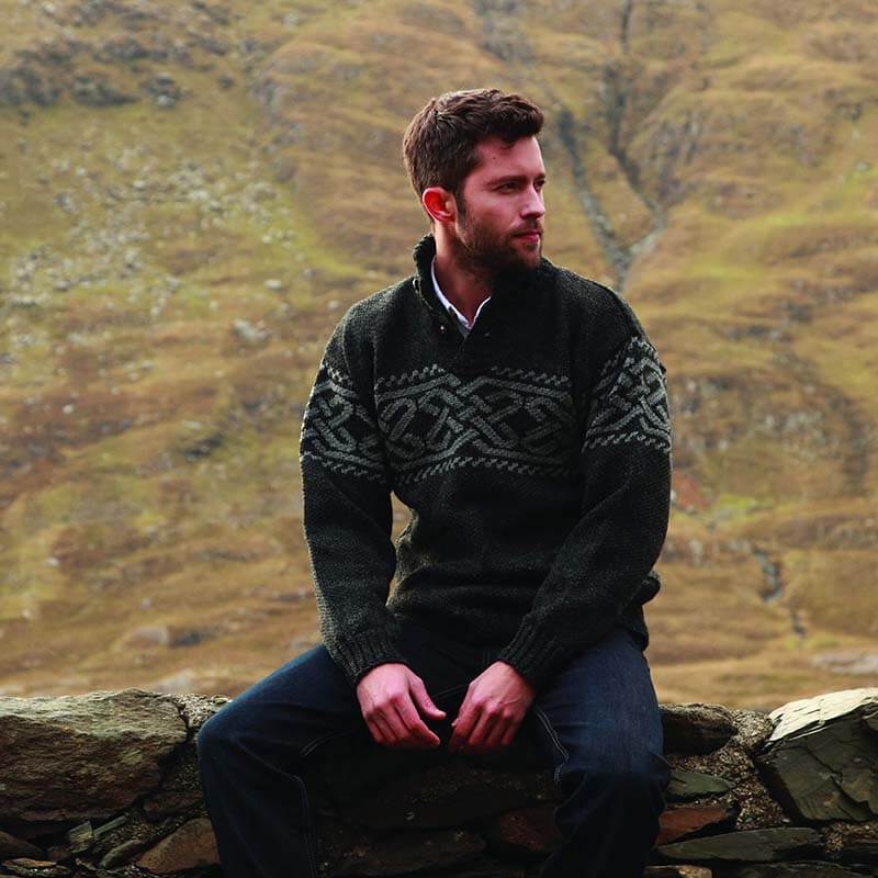 Quarter Neck Worsted Wool Celtic Troyer Sweater | Fast US Delivery ...
