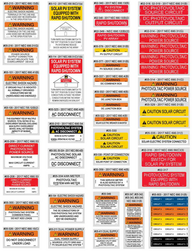 2017 NEC 690 Solar System Label Pack - 05-517