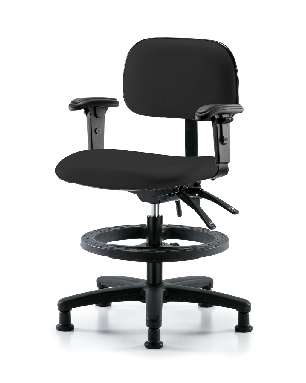 Vinyl Medium Bench Lab Chair with Adjustable Arms Black Tube Foot Ring ...