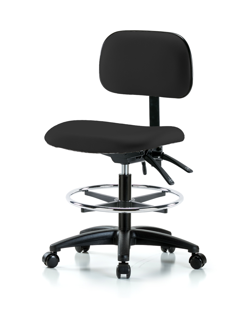 Vinyl Medium Bench Lab Chair with Chrome Tube Foot Ring and Black ...
