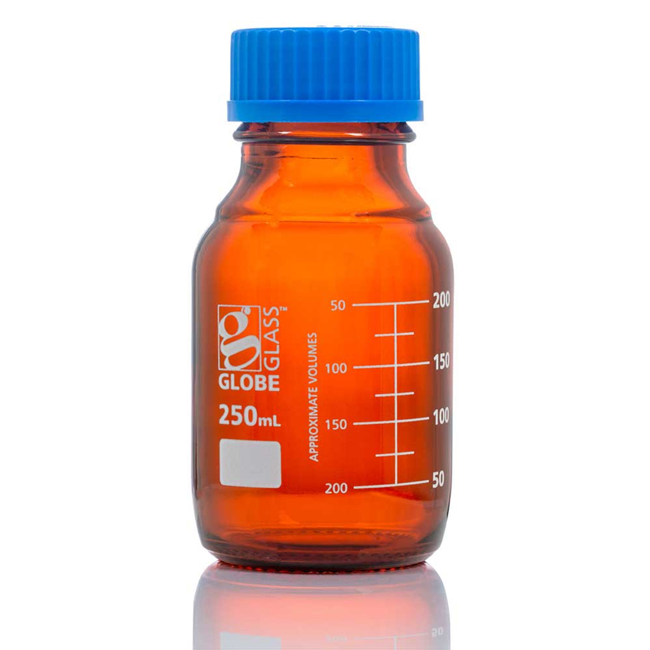 250ml Globe Glass™ Amber Media Bottle With Pouring Ring And Gl45 Screw Cap Astm E438 10box
