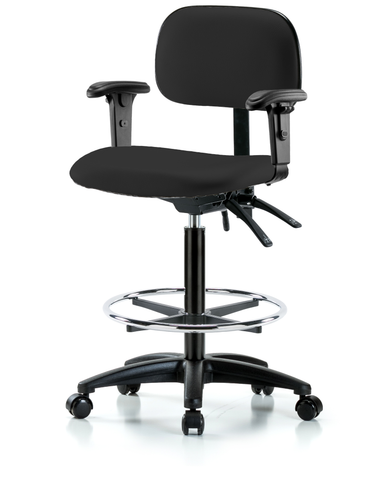 Vinyl High Bench Lab Chair with Chrome Foot Ring and Black Casters ...