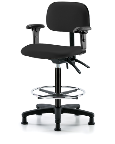 Vinyl High Bench Lab Chair with Chrome Foot Ring and Black Glides ...