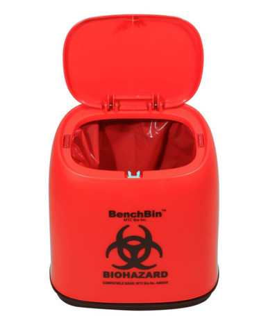 BenchBin™ Benchtop Biohazard Bag Holder With Push Button Lid Starter ...