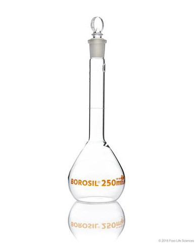 Borosil Clear 500mL Glass Volumetric Flask with Plastic Stopper, Class ...