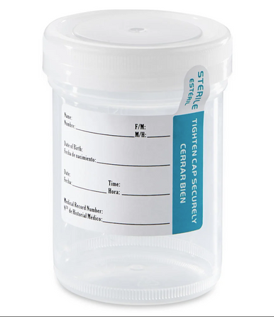 Polypropylene 120mL (4oz) Specimen Cup, STERILE, Attached White Screw ...
