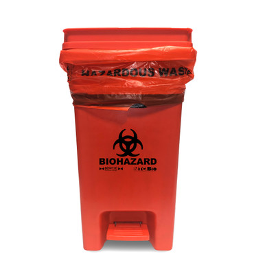 13 Gallon Bright Red Plastic Biohazard Bag Bin With Foot Pedal And Bag ...