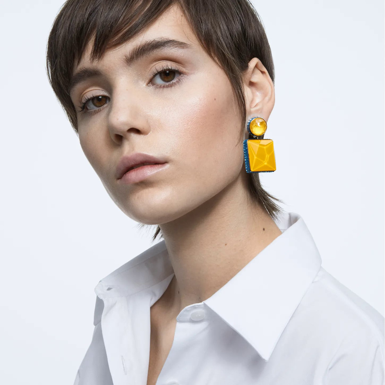 Orbita Earrings, Asymmetrical, Square Cut Crystal, Multicolored, Gold ...