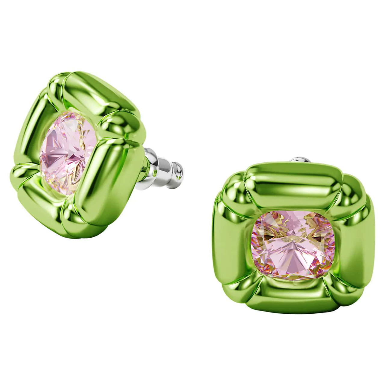Dulcis Stud Earrings, Cushion Cut Crystals, Green, 5600778 | Swarovski ...