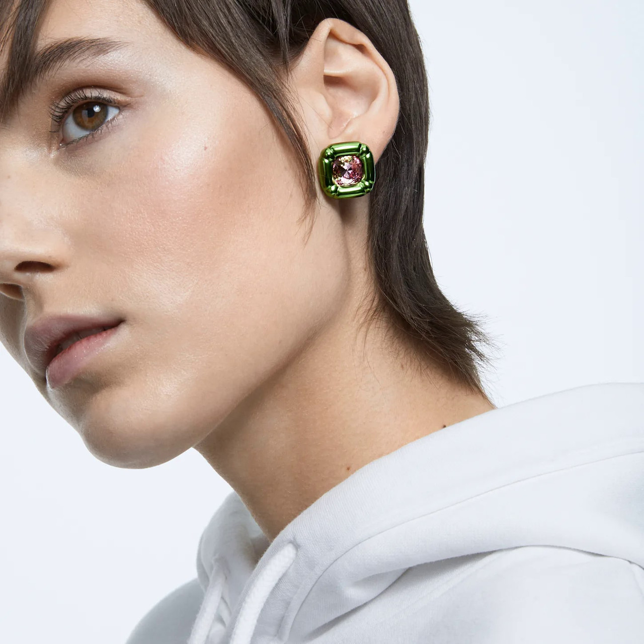Dulcis Stud Earrings, Cushion Cut Crystals, Green, 5600778 | Swarovski ...