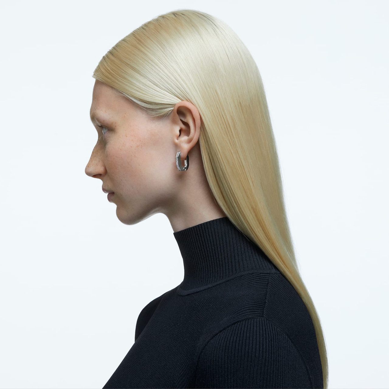 Swarovski Dextera Hoop Earrings, Octagonal, Small, White, Rhodium ...