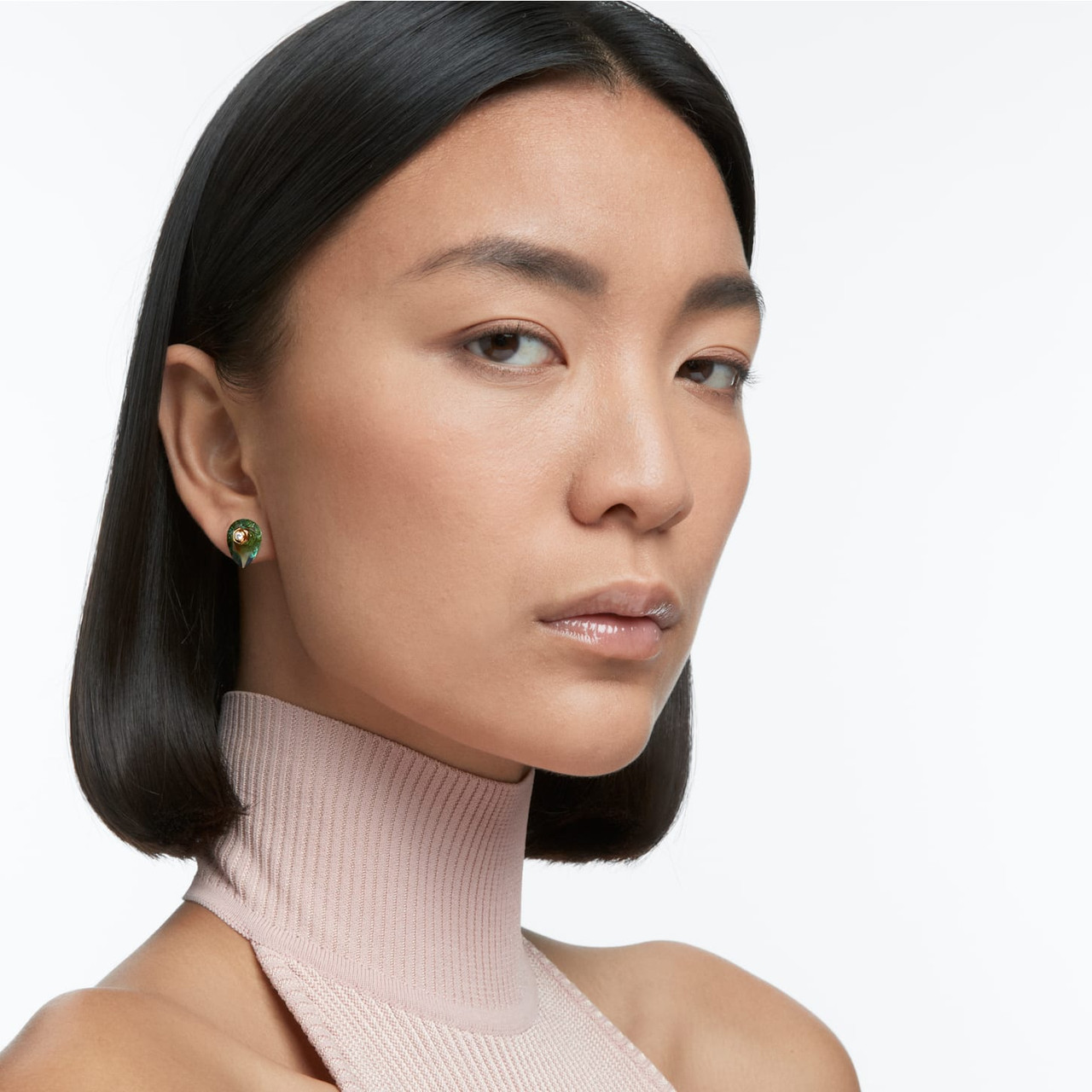 Swarovski Numina Stud Earrings, Cubic Zirconia, Green, Gold-Tone Plated ...