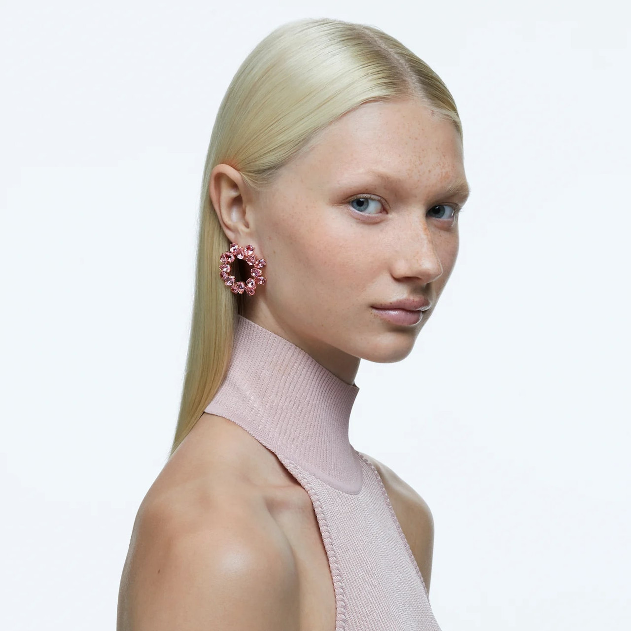 Millenia Hoop Earrings Pear Cut Crystals, Pink, Rose-Gold Tone Plated ...