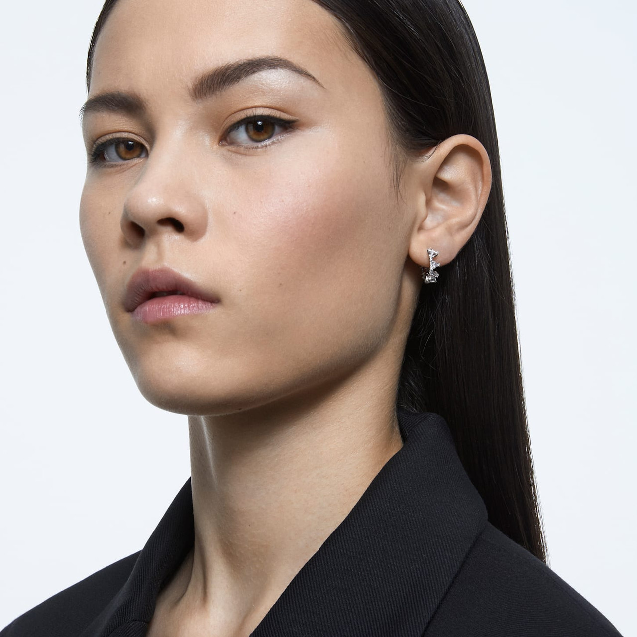 Ortyx Hoop Earrings Triangle Cut, Small, White, Rhodium Plated 5632467 ...