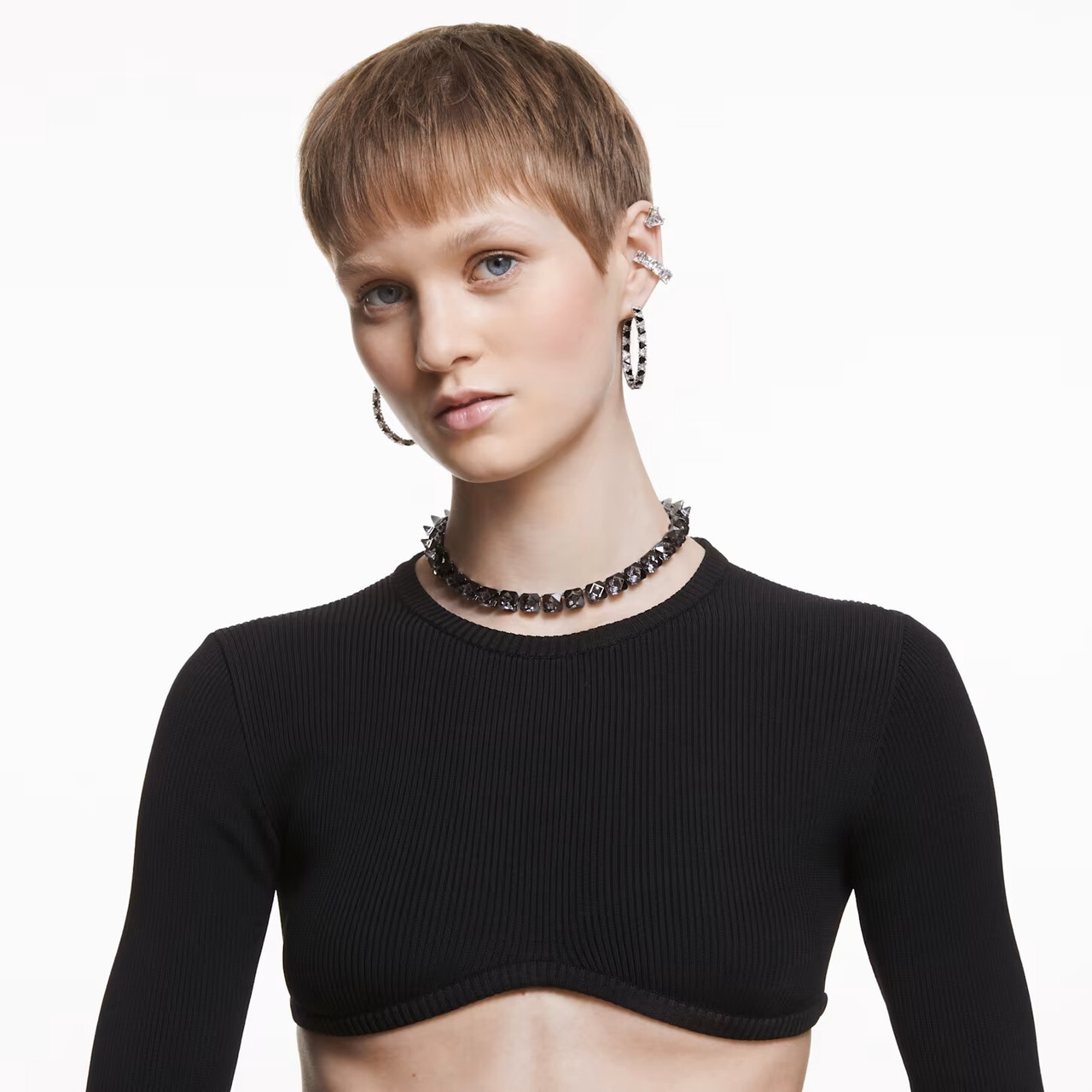 Swarovski Ortyx Necklace Pyramid Cut, Gray, Ruthenium Plated 5613682 ...