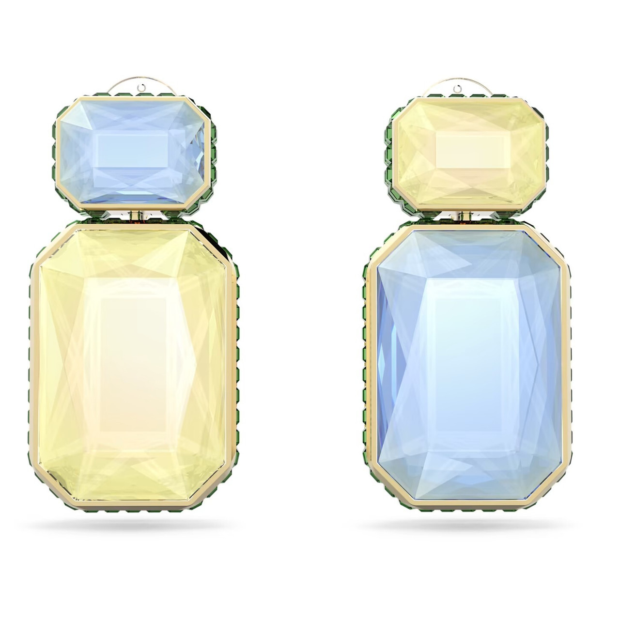 Orbita Clip Earrings Asymmetrical, Octagon Cut, Multicolored, Gold-Tone ...
